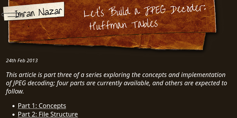 Let's Build a JPEG Decoder: Huffman Tables - Imran Nazar
