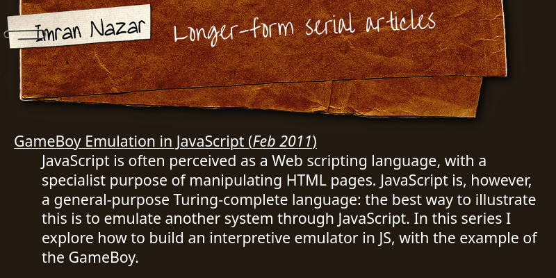 Longer-form serial articles - Imran Nazar