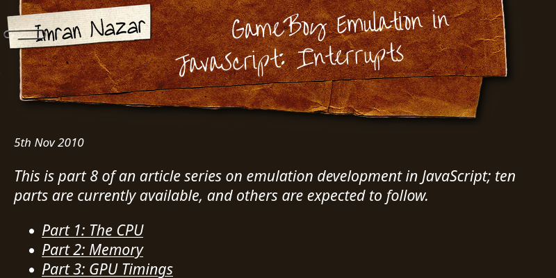 GameBoy Emulation in JavaScript: Interrupts - Imran Nazar