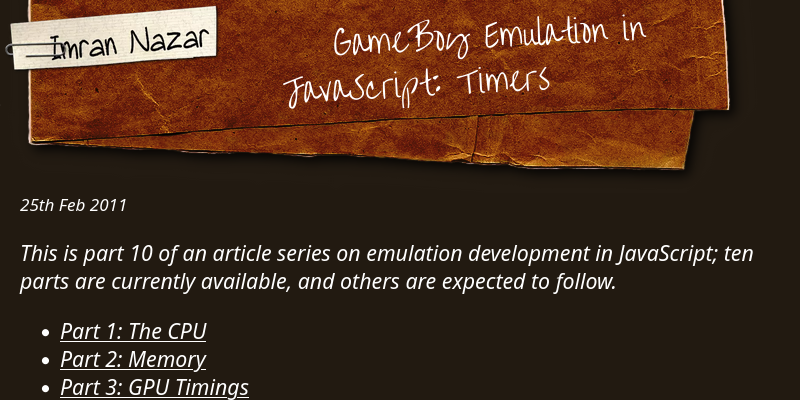 Gameboy Emulation In Javascript Timers Imran Nazar 8657