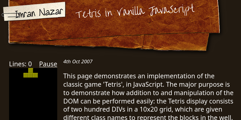 Tetris in Vanilla JavaScript - Imran Nazar