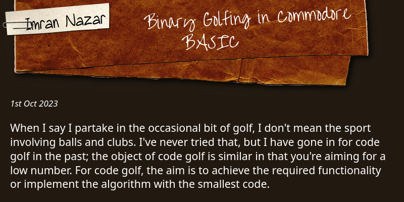 Binary Golfing in Commodore BASIC - Imran Nazar